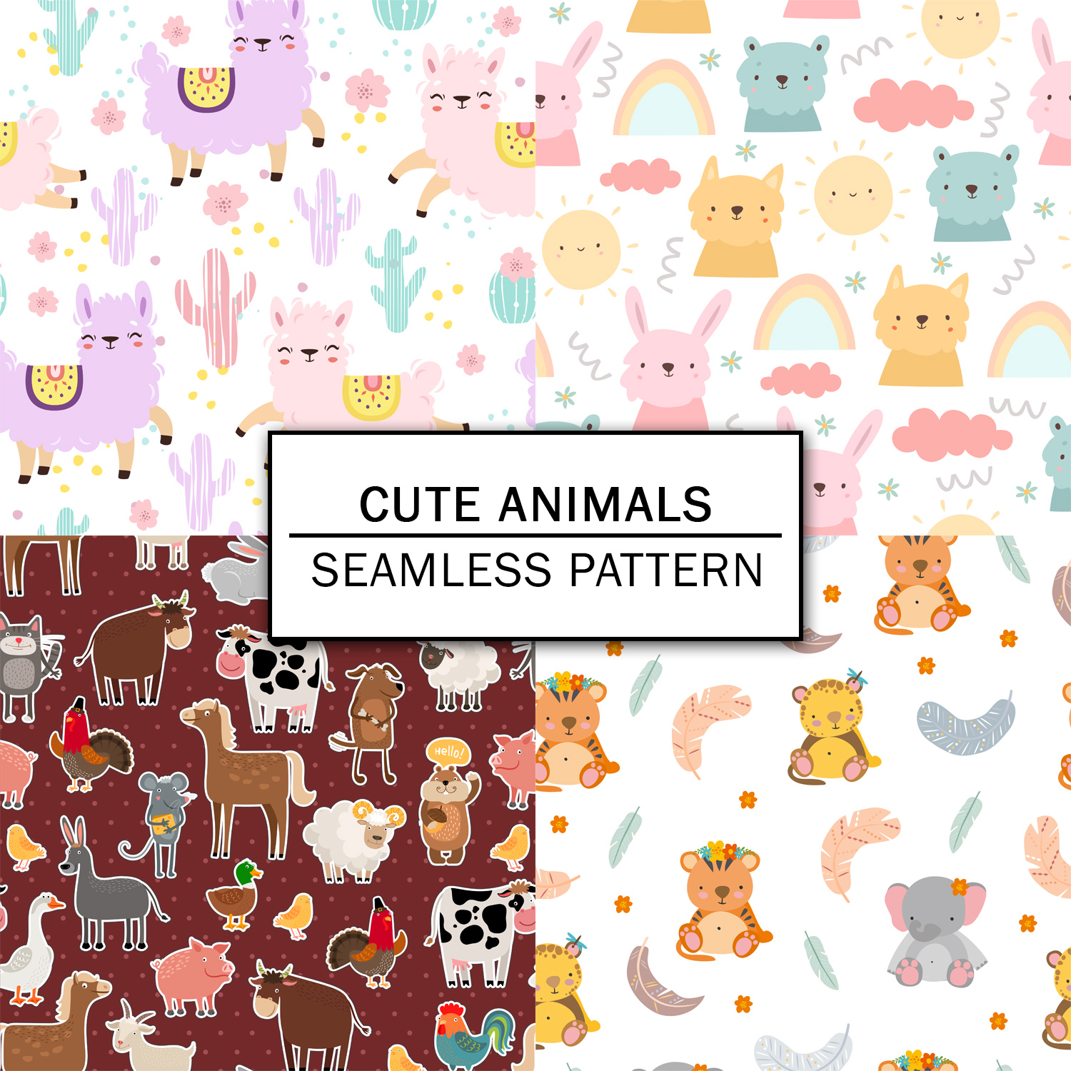 Cute Animals Boho Digital Paper Spring Digital Paper Scrapbooking Paper ...
