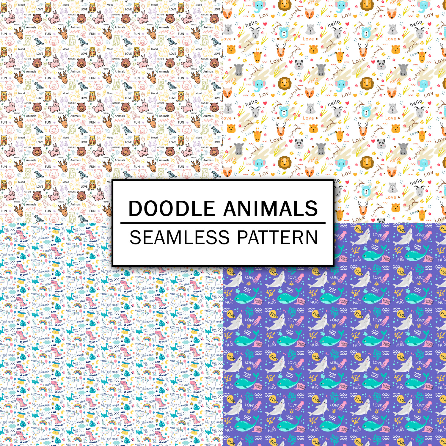 Doodle Animals Digital Paper Spring Digital Paper Scrapbooking Paper ...